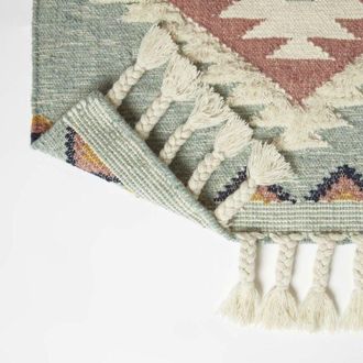 Homescapes Homescapes - Tapis Kilim en laine bleu Tenali, 90 x 150 cm