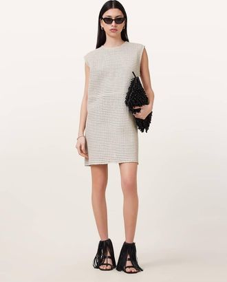 AllSaints Nessa - Kleid aus Leder in Wollweiß