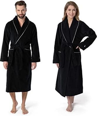 M&ouml;ve Homewear Peignoir, Manteau avec col, 100% Coton Velours, Taille XXL, Black (Noir)
