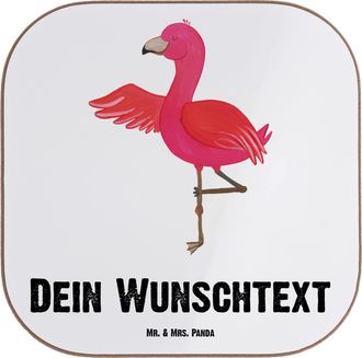 Mr. & Mrs. Panda Personalisierter Untersetzer Flamingo Yoga - Personalisierte Geschenke, Glasuntersetzer, Bedrucken, Yogi, Flaschenuntersetzer, Blumenuntersetzer, Filz