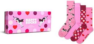 Happy Socks Chaussettes de Saint-Valentin - Chaussettes color&eacute;es avec motifs coeurs et motifs damour, Rose, 41-46