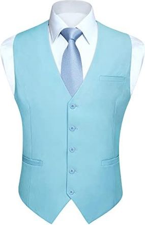 Hisdern Gilets Sans Manche Homme Gilet De Couleur Unie En Coton Pour Hommes Gilet De Costume De Mariage Soiree Formelle,Bleu Clair,4XL