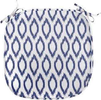 Abakuhaus Ikat Polster für Esszimmerstühle, Eastern Blaue Verzierung, Dekoratives wasserfestes Kissen mit Riemen für Küchensitze, 40 cm x 40 cm, Marine-Blau-Wei