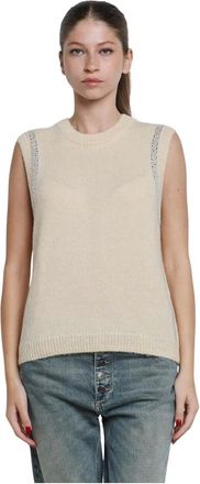 H2O Femme, Pulls, Beige, Taille: 42 FR Knit Vest with Rhinestone Collar