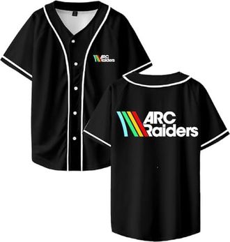 Generic ARC Raiders Logo Jersey Veste de baseball Chemises Col en V Manches courtes Boutonn&eacute; T-shirt Hommes Femmes Streetwear Tops, Noir, XL
