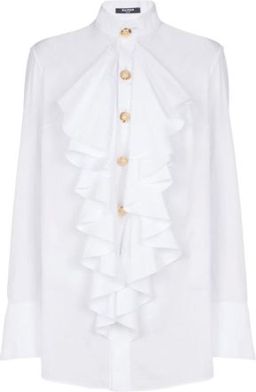 Balmain Femme, Blouses et Chemises, Blanc, Taille: 38 FR Chemise &agrave; Volants en Popeline