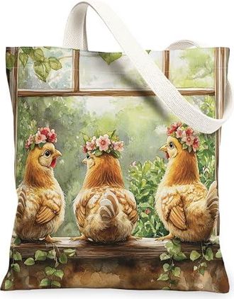 Generic Sac fourre-tout en toile de volaille de printemps pour faire du shopping 33 x 38,1 cm, motif volaille en pot r&eacute;utilisable pour femme, peinture esth&eacute;ti