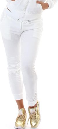 Jela London Damen Nicki Jogginghose Samt Velour Homewear, Wei&szlig; 38 40 (L)