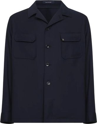 Tagliatore Homme, Vestes, Bleu, Taille: M Button Logo Wool Shirt