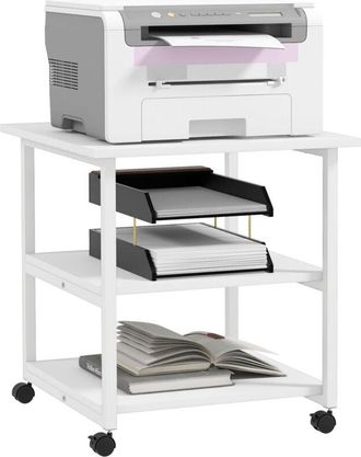 HOMCOM Support dimprimante desserte de rangement 3 niveaux plateau 2 &eacute;tag&egrave;res acier panneaux blanc