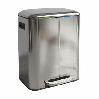 Relaxdays Relaxdays Poubelle 2 compartiments, 2 x 20 l, seaux amovibles, fermeture douce, p&eacute;dale, inox, tri des d&eacute;chets, argent