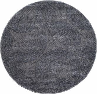 Tara Tara - Tapis Rond à relief Arc couleur uni gris 120x120cm
