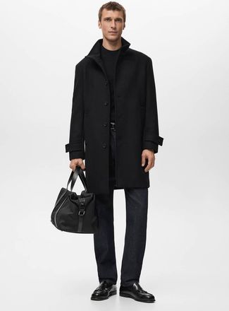 Mango Manteau en laine &agrave; col chemin&eacute;e noir - Homme - XS - MANGO MAN