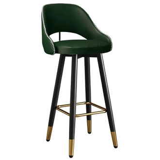 Generic Drehbarer Barhocker in Tresenh&ouml;he, K&uuml;cheninselhocker, gepolstert mit geschwungener R&uuml;ckenlehne aus PU-Leder, Fu&szlig;st&uuml;tze aus Metall f&uuml;r Fr&uuml;hst&uuml;ck und Bi