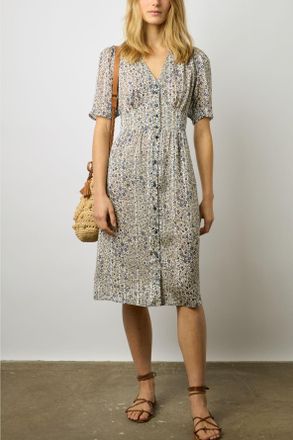 Gerard Darel Robe cintr&eacute;e &agrave; fleurs et lurex - ELICHEVY - Ecru