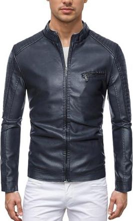 Generic Veste de motard d&eacute;contract&eacute;e en cuir pour homme - Coupe ajust&eacute;e - Col montant - Plusieurs poches - Style vintage - Manches longues - Pour v&eacute;lo, &eacute;quita
