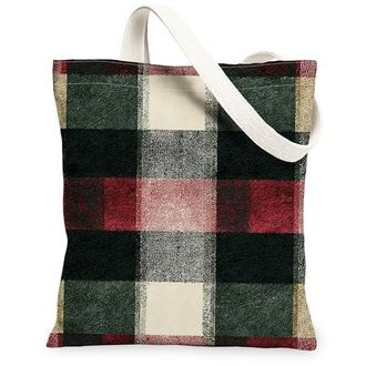 Generic Sacs fourre-tout en toile à carreaux, motif à carreaux rustiques, sacs dépicerie réutilisables, vintage, légers, lavables avec bandoulière, Rouge, 13x