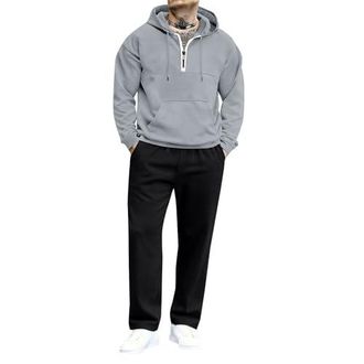 Generic Survêtement athlétique 2 pièces pour homme - Pull à capuche et pantalon de jogging en coton mélangé - Manches longues avec poches, gris, 3XL