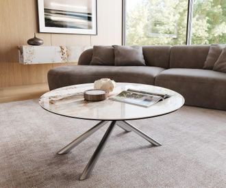 DELIFE Couchtisch Edge Rund 100x100 cm Keramik Minas Melange Sarity Edelstahl geb&uuml;rstet, Couchtische