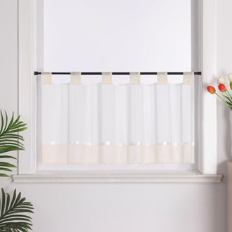 Joyswahl Leinenoptik Scheibengardinen Modern »Viola« transparente Bistrogardine mit Schlaufen Gardinen Küche mit Satinband Kurzstores Beige HxB 45x120cm 1er Pa