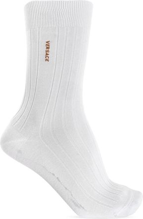 Versace Homme, Sous-v&ecirc;tements, Blanc, Taille: M Chaussettes Logo Brod&eacute;es C&ocirc;tel&eacute;es