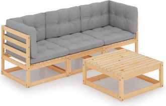vidaXL Set Divani Da Giardino 4 Pz Con Cuscini Legno Massello Pino - Vidaxl