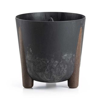 HowHomely Schwarz Blumentopf Kunststoff mit Braunen F&uuml;&szlig;en | ECO Pflanzschalen &Oslash; 25,5 x H 25,3 cm | Leichter und Stabiler Blumen&uuml;bertopf f&uuml;r Indoor oder Balkon u