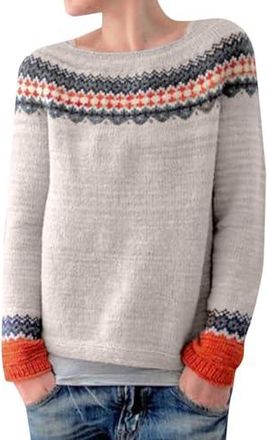 Generic Pull En Tricot Vintage Pour Femme - Col Rond - Automne Hiver - Loisirs - Chaud, 1 Gris 1, 3XL