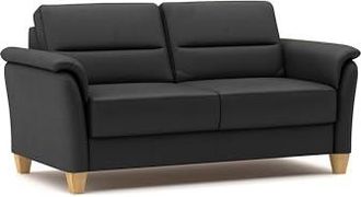Cavadore Leder 3er-Sofa Palera / Landhaus-Couch mit Federkern + massiven Holzfüßen / 179 x 89 x 89 / Leder Schwarz