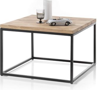 Robas Lund Couchtisch Massivholz-Platte Asteiche geölt, Gestell Schwarz, BxHxT 70x45x70
