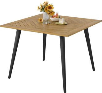Giantex Gartentisch, quadratischer Esstisch aus Akazienholz, Balkontisch mit 5 cm Schirmloch, Outdoor Tisch mit Metallbeinen, 107 × 107 × 75 cm Terrassentisch