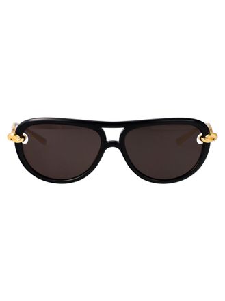 Bottega Veneta BV1418S Metal-Frame Logo Sunglasses - Black