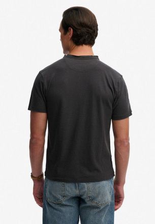 Superdry T-Shirt CLASSIC COTTON LIN SS GRANDAD mit Markenlabel, aus Baumwolle und Leinen, in Single Jersey, Kurzarm