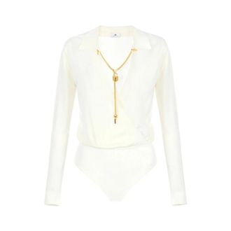 Elisabetta Franchi Viskose-Seiden-Strickbody mit Kette - - Tops - Damen - Wei&szlig; - S