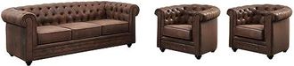 Vente-Unique Canap&eacute; 3 Places et 2 fauteuils Chesterfield en Microfibre Aspect Cuir Vieilli
