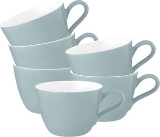 SELTMANN WEIDEN Life Fashion Green Chic Kaffeetassen 6er Set, 240 ml, Einfarbige Tassen, Mix & Match Geschirr, Sp&uuml;lmaschinen- & Mikrowellenfest, Porzellan, T&uuml;rkis/Wei