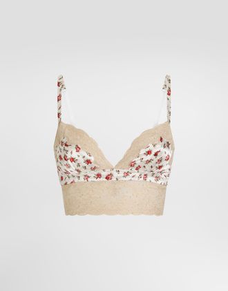 Dolce & Gabbana Small Rose-print Satin And Lace Bra - Frau Unterw&auml;sche Mehrfarbig 2