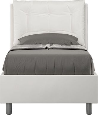 Les Tendances Lit design 80x190 cm avec t&ecirc;te de lit coussin matelass&eacute; simili cuir blanc Andry