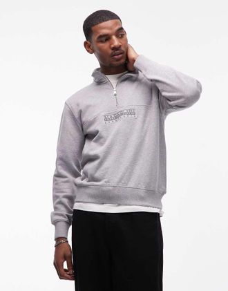 Napapijri Sweat &agrave; logo encadr&eacute; et col zipp&eacute; - Gris clair