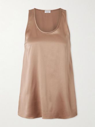 Brunello Cucinelli Haut En Satin De Soie M&eacute;lang&eacute;e - Marron