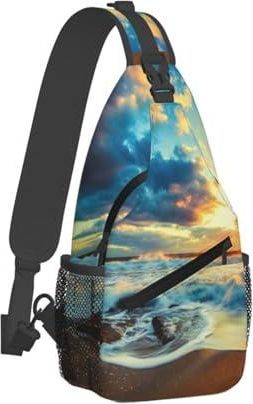 Generic Sacoche Tactique Sunset Beach Casual Sac Bandouli&egrave;re Mode Cross Body pour Homme Voyage Cyclisme