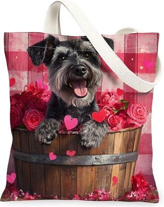 Generic Sac fourre-tout en toile motif chien Schnauzer 33 x 38,1 cm, sac d&eacute;picerie r&eacute;utilisable pour femme, peinture danimaux domestiques, d&eacute;coration cadeau