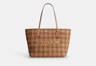 Coach City-Shopper Mit Vichy-Karos f&uuml;r Frauen in Beige | Leder