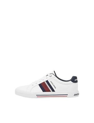 Jack & Jones Homme Jfwgorgon Canvas Sn Chaussures-Lifestyle, Blanc Bleu Fonce Rouge, 44 EU