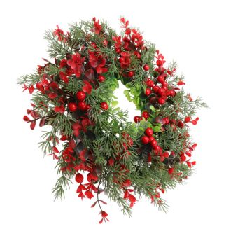 Cabilock jojofuny 35cm Weihnachtskranz Adventskranz Roter Beerenkranz Weihnachten Kerzenkranz Kerzenring Winterkranz Tannenkranz Bauernhaus Kiefer Girlande für