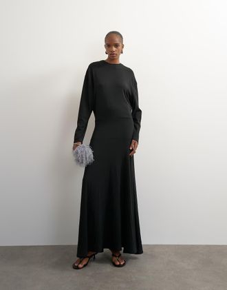 Topshop Jersey-Maxikleid aus Viskosemix mit langen &Auml;rmeln, tiefer Taille und in Schwarz