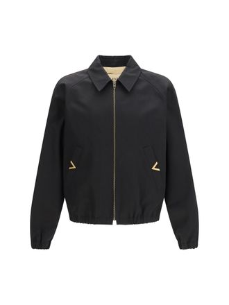 Valentino Mens Jacket, Collared, Black Cotton