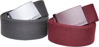 Urban Classics Unisex Gürtel Colored Buckle Canvas Belt 2-Pack bordeaux/charcoal L/XL