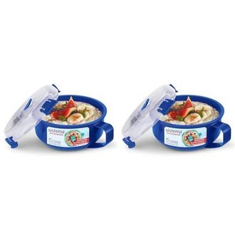 Sistema Microwave Frühstücksschale | Runde Frischhaltedose für die Mikrowelle, mit Deckel | 850 ml | BPA-frei | blau/transparent | 1 Stück (Packung mit 2)