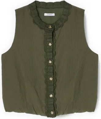 Motivi Femme, Tops, Vert, Taille: 34 FR Top en lyocell m&eacute;lang&eacute; avec bords en maille